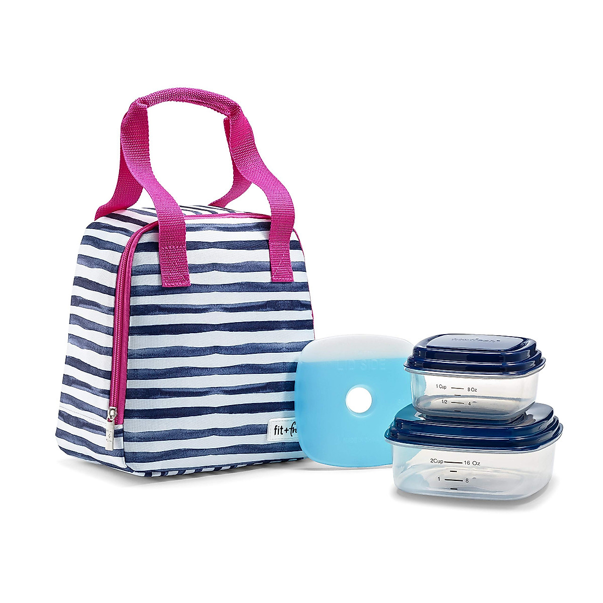 Fit & Fresh Garreston Insulated Lunch Bag Kit with BPA-Free Containers, Navy Wash Stripe