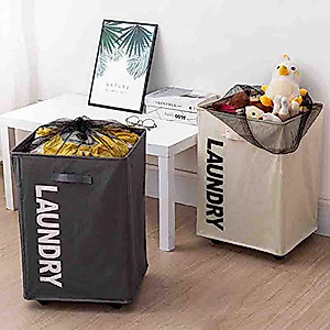Ochine Large Rolling Laundry Basket Wheeled Hamper with Handle on Wheels, Collapsible Tall Laundry Hamper Handle Foldable Dirty Clothes Basket Fold up Rectangular Hampers for Laundry Dorm Room