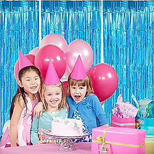 3 Pack Foil Fringe Backdrop Curtains Party Decoration - Tinsel Party Door Fringe Curtain Backdrop for Birthday Bachelorette Party Engagement Graduation Decoration (Sequins Light Blue)
