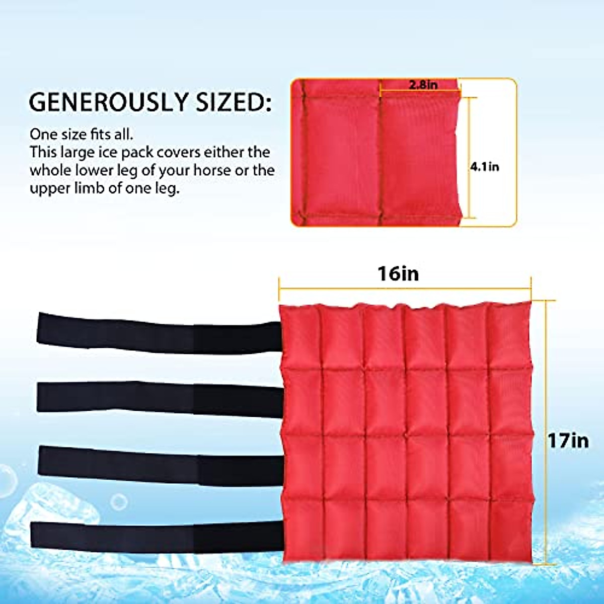 Harrison Howard Ice Boot for Horse Cool Gel Pack Leg Wrap for Treating Full Leg, Knee, Hock Injuries Reusable Ice Cooling Therapy, Universal Size-Red