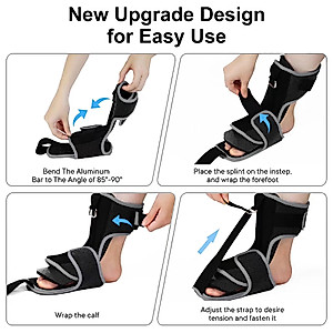BSTBOO Plantar Fasciitis Night Splint: 2pcs Upgraded Plantar Fasciitis Brace with Massage Ball for Foot Pain Relief by Plantar Fasciitis Achilles Tendonitis Foot Drop Flat Arch Heel Spur | Comfortable & Easy Use for Women Men Black