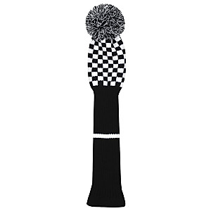 Scott Edward Knit Golf Club Cover for Woods and Driver Head Covers Protect Driver Wood(460cc) Fairway Wood and Hybrid/UT with Rotating Club Number Tags (Black White Chessboard)