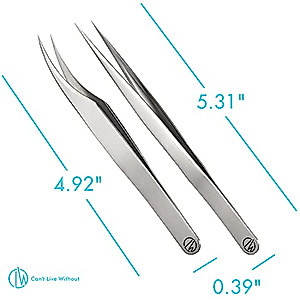 Eyelash Extension Tweezers Set of 2 Eyelash Tweezers - Isolation Tweezers Eyelash Extensions and Volume Lash Tweezers - Straight and Pointed Curved Tweezers - Professional Lash Tweezers – by CLW