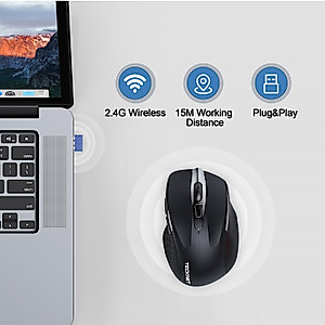 TECKNET Wireless Mouse Rechargeable, 2.4G Silent Mouse, Quiet Click, 6 Adjustable 4800 DPI, Cordless Computer Mouse, Ergonomic Mouse for Laptop, 6 Buttons USB Mouse for Chromebook, Ergo Grip - Black