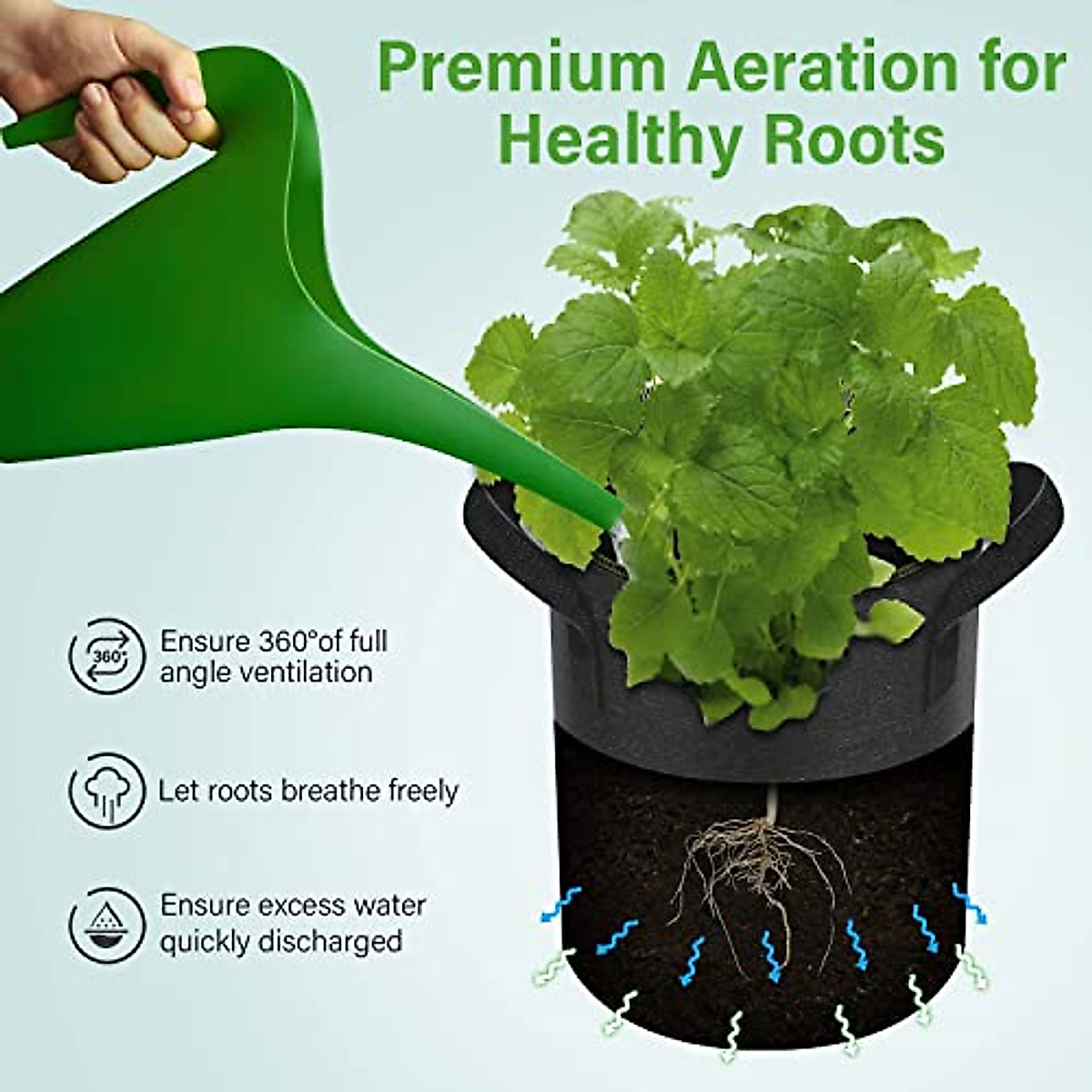 iPower 10 Gallon 10-PCS Thickened Grow Bag Nonwoven Fabric Pots with Handles Heavy Duty Aeration Container for Garden and Planting Vegetable Flowers, Black with Green Stitch Sewing