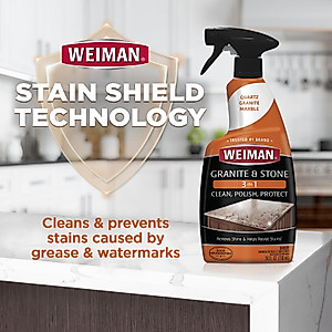 Weiman Granite Cleaner Polish and Protect 3 in 1 - 2 Pack - Streak-Free, pH Neutral Formula for Daily Use on Interior & Exterior Natural Stone