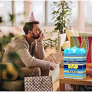 FaCraft Father's Day Gift Bag with Tissue Paper,13" Happy Fathers Day Wrapping Bag with Handle,Large Paper Gift Bag for Dad Father Men Grandpa Best Dad Ever Bags for Birthday Father's Day Party Favor