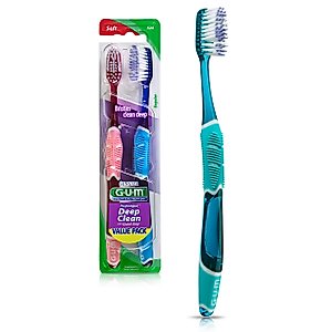 GUM Technique Deep Clean Toothbrush - Compact Soft - Soft Toothbrushes for Adults with Sensitive Gums - Extra Fine Bristles, 2 Count