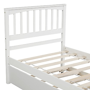 LostCat Twin Size Bed Frame with Trundle and Headboard,Wood Slats Support,Solid Pinewood Bedframe, No Box Spring Needed,for Boys/Girls/Adult Bedroom,White
