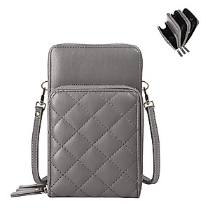 Emperia Mia Lightweight Triple Compartment Small Quilted Leather Phone Purse Crossbody Shoulder Bag for Women Grey2