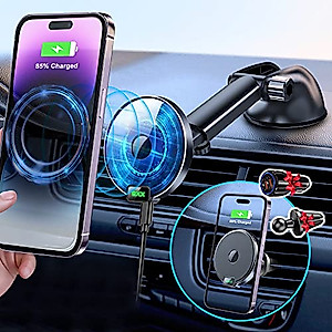 9XX Magnetic Wireless Car Charger for iPhone 14 13 12 Pro Max Mini Samsung w/MagSafe Style Cases - 15W Fast Charge, 360° Rotation, Military-Grade Suction Mount - Ultimate Magsafe Car Mount Charger