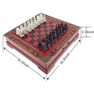 Ireav Retro Terracotta Warriors Chess Set for Kids and Adults Classic Family Board Game with Folding Wooden Chessboard 3D Resin Chess Pieces and Storage Slots (10.23×10.23 inch)