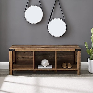 Walker Edison Sedalia Modern Farmhouse Metal X Entryway Bench, 48 Inch, Rustic Oak