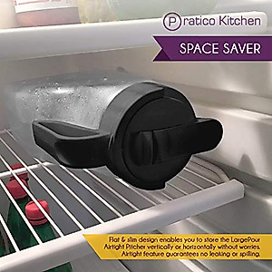 Pratico Kitchen LargePour Water, Juice, and Beverage Airtight Pitcher, Made in Japan, 3.2 qt, 102 oz, Black