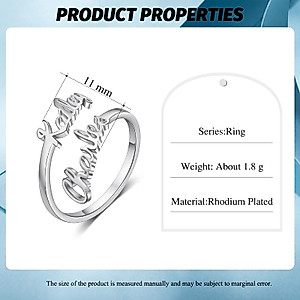 Gemsbe Personalized Name Ring for Women, Promise Rings for Her Custom Adjustable Names Rings Custom Jewelry for Sister Best Friend (Silver, 2 names)