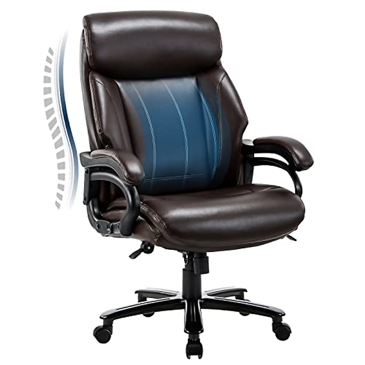 Big and Tall Office Chair 400lbs-Heavy Duty Executive Desk Chair, High Back Ergonomic Leather Computer Chair with Padded Armrests for Heavy People-Brown