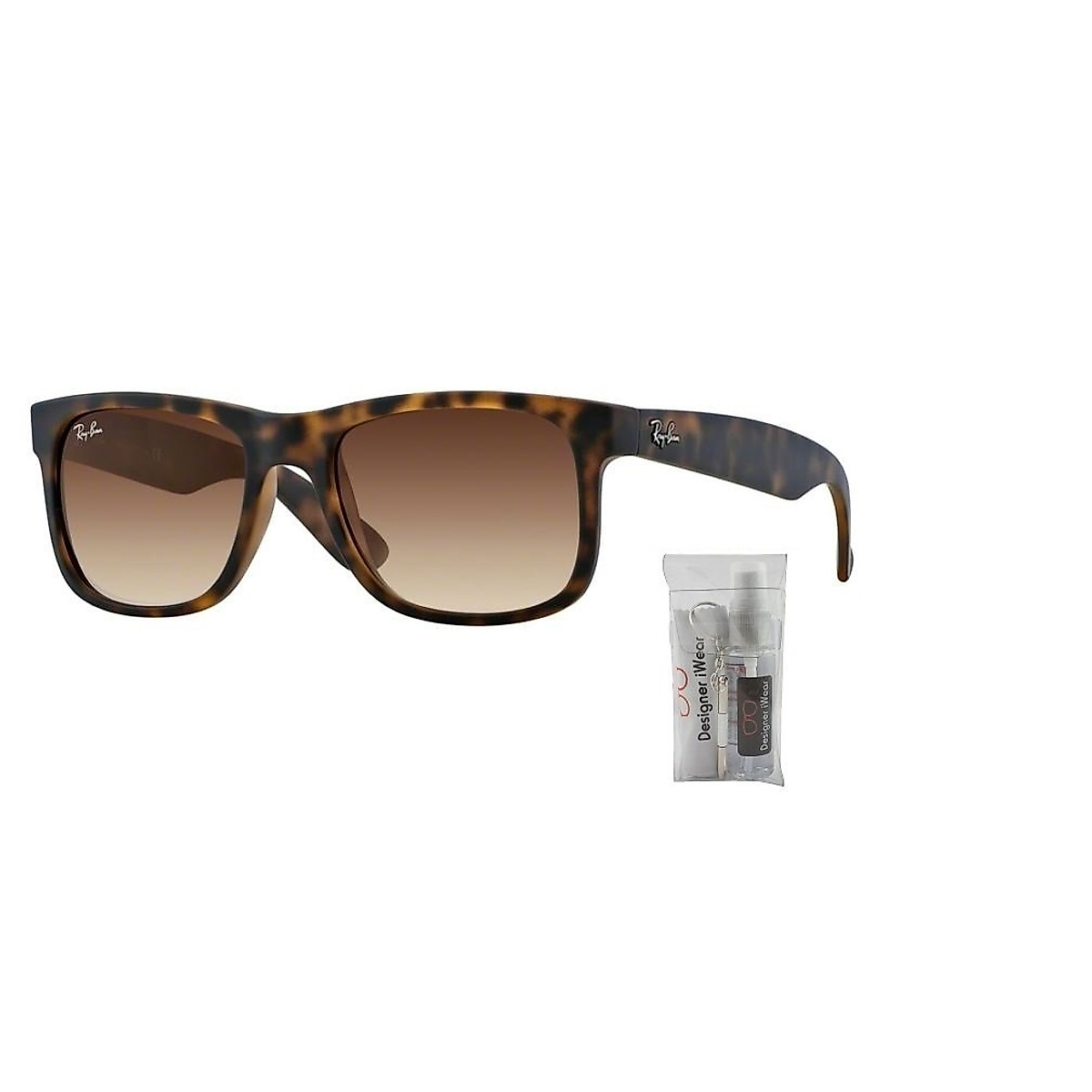 Ray-Ban RB4165 JUSTIN 710/13 55M Rubber Light Havana/Brown Gradient Square Sunglasses For Men For Women + BUNDLE with Designer iWear Eyewear Kit