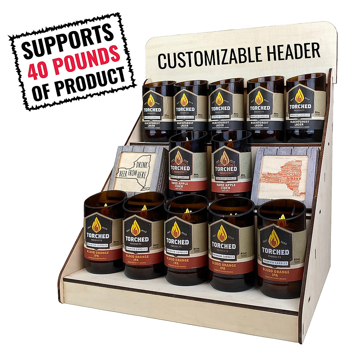 Wooden Portable Retail Table Display Stand Countertop 3 Step Riser Craft Shows, Farmers Markets Tradeshows |No Hardware Assembly Flat Pack Soap Display CBD Jewelry Spices Cups Tumblers Coasters