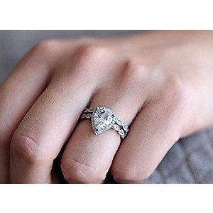 EVER FAITH Bridal Engagement Jewelry Valentine Gift White Cubic Zirconia Pear Shaped Teardrop Promise Ring Set Size 7
