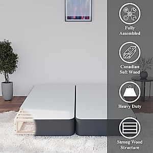 Greaton, 8-Inch Sturdy Box Spring for Mattress Support-Durable and Fully Assembled, Natural Wood Foundation for Full XL, Black