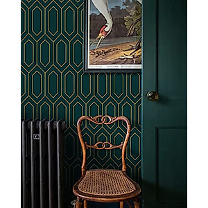 Safiyya Peel and Stick Wallpaper Gold and Dark Teal Green Wallpaper Geometric Contact Paper Textured Wallpaper Self Adhesive Removable Wallpaper for Walls Vinyl Roll 118"x17.3"
