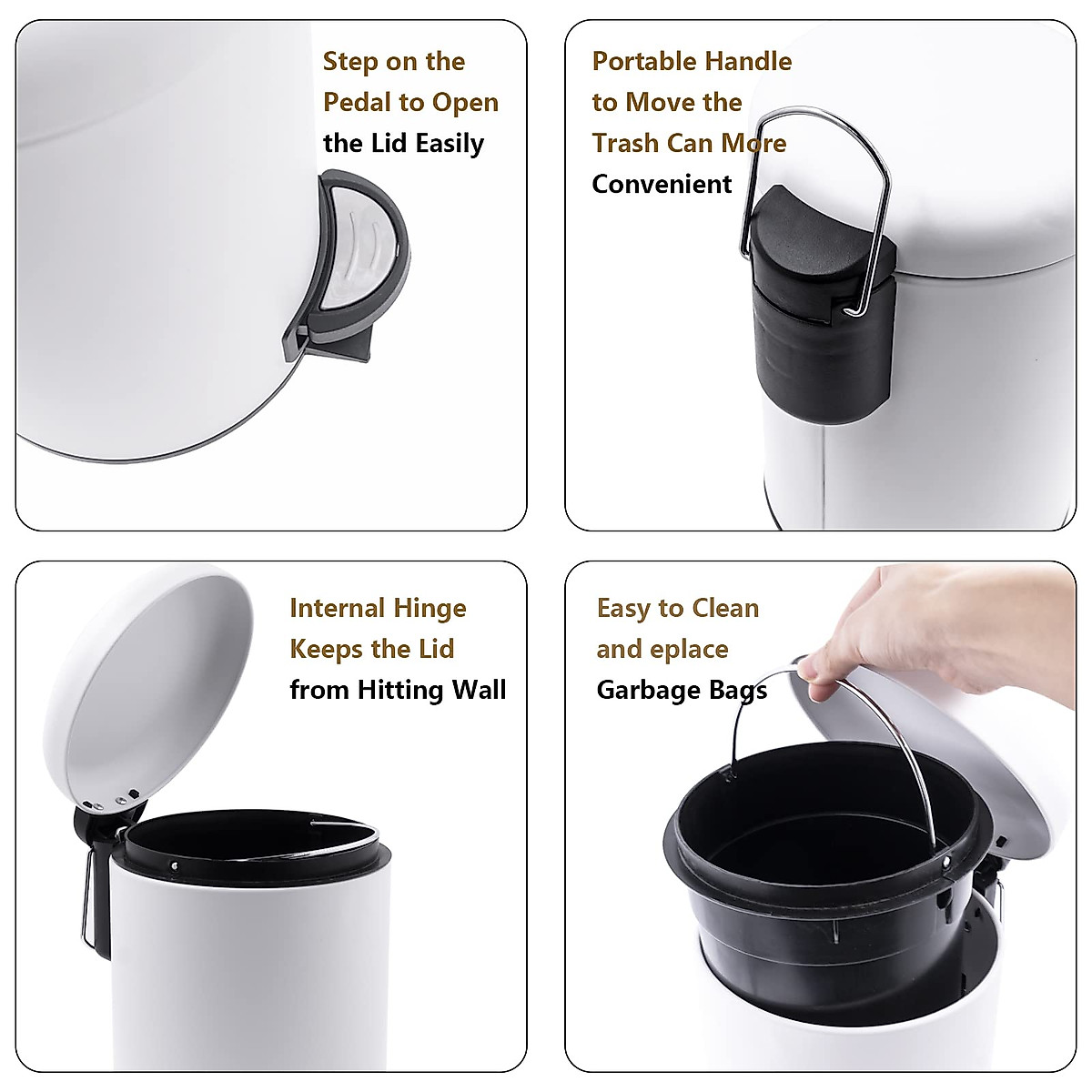 Komphy Small Foot Pedal Garbage Can, 0.8Gal Bathroom Trash Can with Soft Close Lid, Round Stainless Steel Trash Bin with Removable Inner Waste Basket for Vanity Bedroom Office