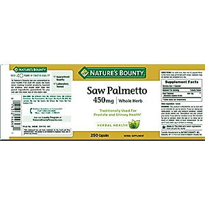 Nature's Bounty Saw Palmetto Support for Prostate and Urinary Health, Herbal Health Supplement, 450mg, 250 Capsules
