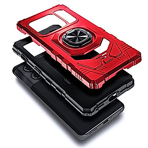 NZND Case for OnePlus 10T 5G with Tempered Glass Screen Protector (Maximum Coverage), Full-Body Protective [Military-Grade], Magnetic Car Ring Holder, Heavy-Duty Cover Case (Red)