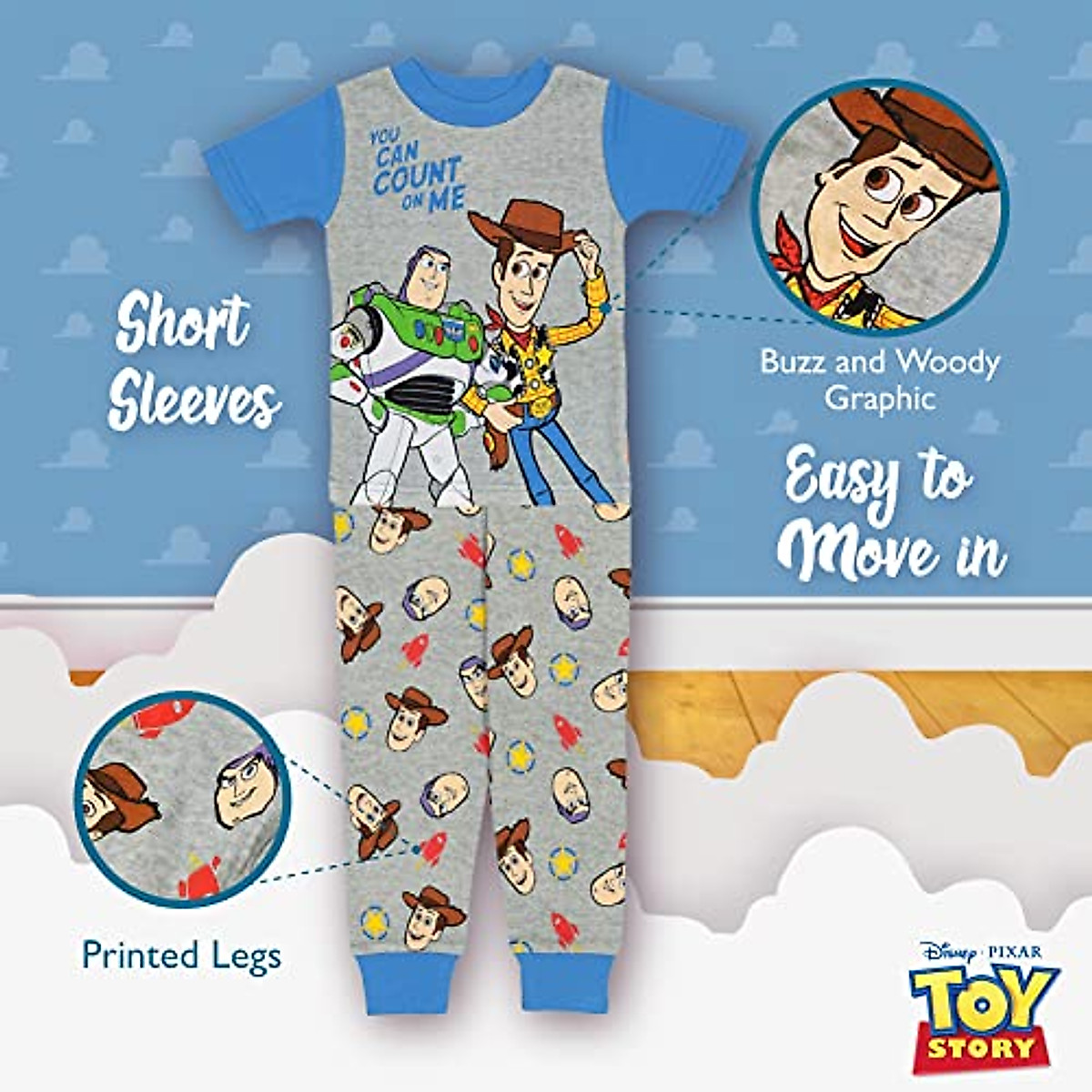 Disney Boys' Toy Story 2-Piece Snug-Fit Cotton Pajamas Set With Book, COUNT ON ME, 2T