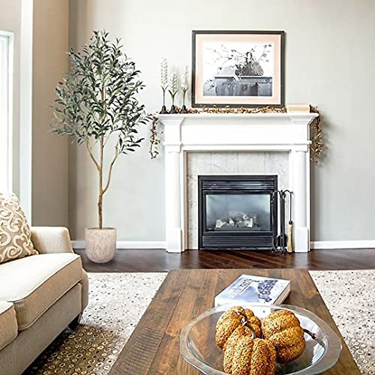 Phimos Artificial Olive Tree Tall Fake Potted Olive Silk Tree with Planter Large Faux Olive Branches and Fruits Artificial Tree for Modern Home Office Living Room Floor Decor Indoor (5.24FT)