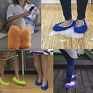 M-jump 8 PCS 4 Pairs Duster Mop Slippers Cover, Multi Function Chenille Fibre Washable Dust Mop Floor Cleaning Shoes for Bathroom, Office, Kitchen, House Polishing