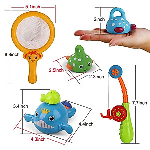 Dwi Dowellin Bath Toys Fishing Games Swimming Whales Bath Time Bathtub Toy for Toddlers Baby Kids Infant Fish Set Age 18months and up
