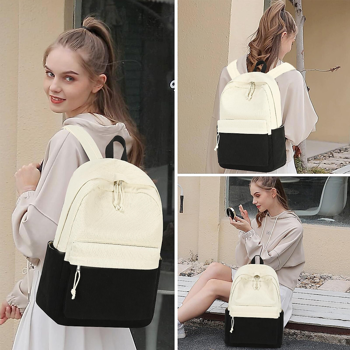 School Backpack for Teens Large Corduroy Bookbag Lightweight 17 inch Laptop Bag for Girls Boys Casual High School College