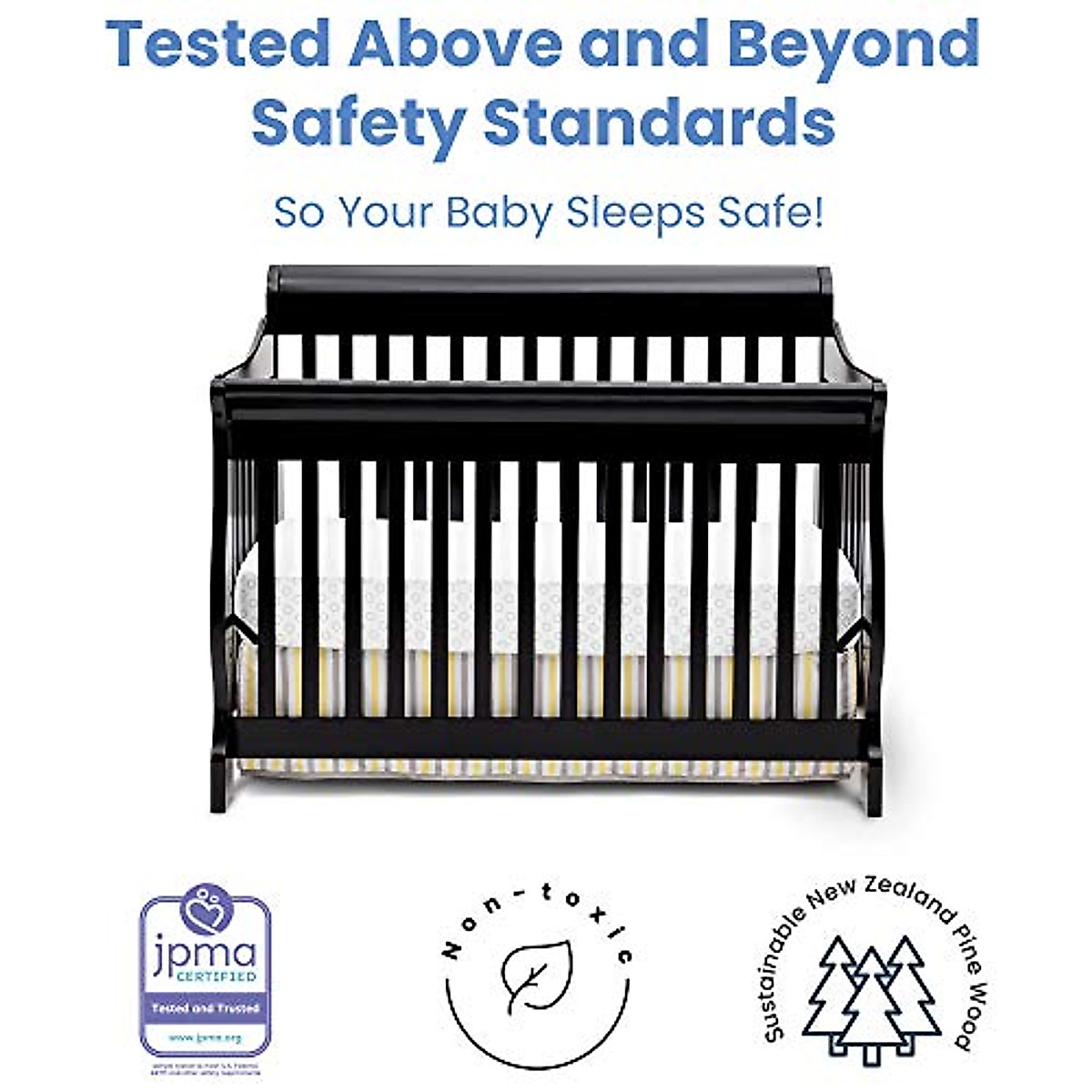 Delta Children Canton 4 in 1 Convertible Crib, Black + Serta Perfect Slumber Dual Sided Recycled Fiber Core Crib and Toddler Mattress (Bundle)