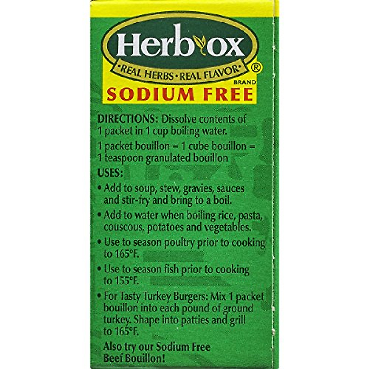 HERB-OX Bouillon - Instant Broth - Granulated - Seasoning - Chicken - Sodium Free - Gluten Free - 1 Box - 8 Packets - 1.2 Ounces