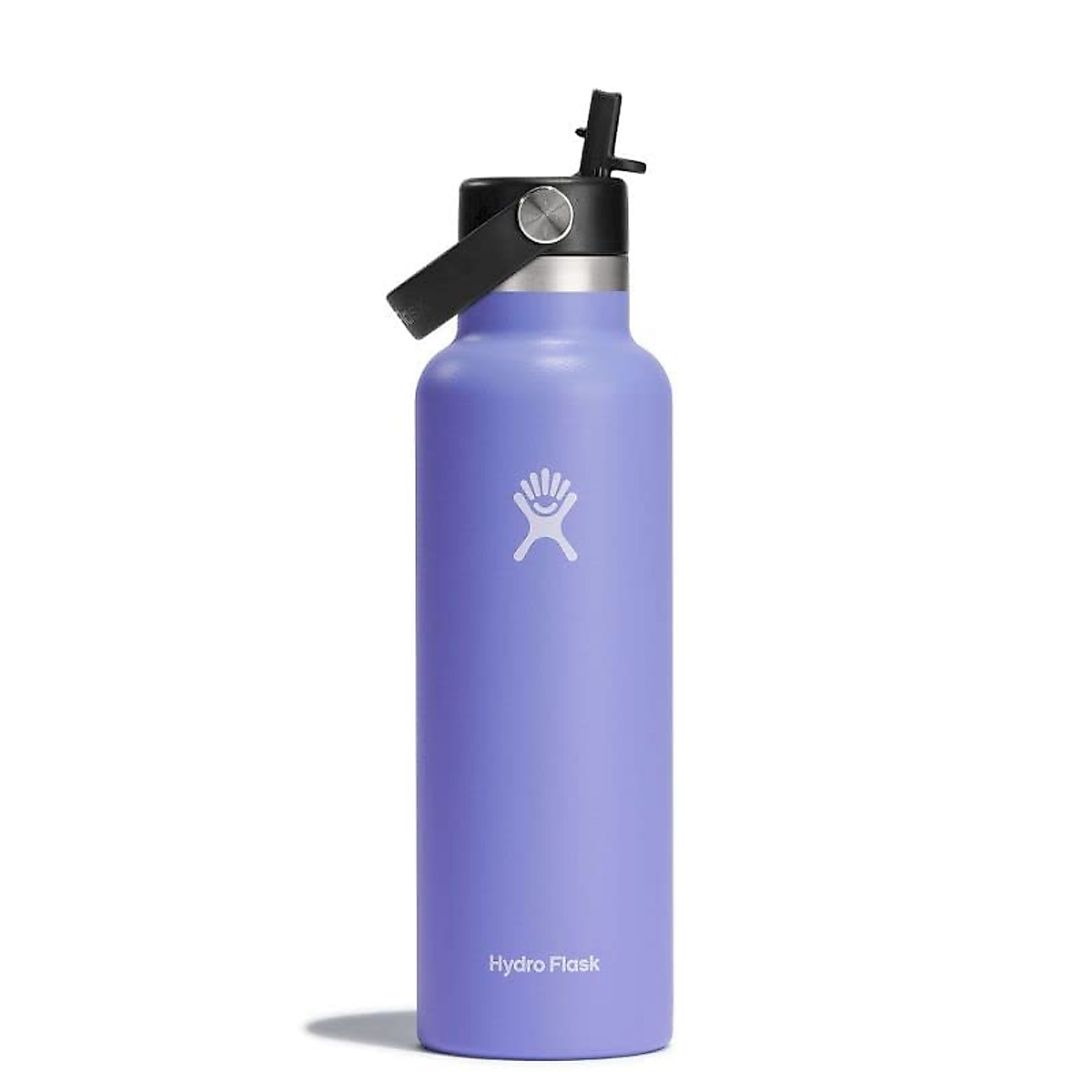HYDRO FLASK - Water Bottle 621 ml (21 oz) with Flex Straw Cap - Vacuum Insulated Stainless Steel Reusable Water Bottle - Leakproof Lid - Hot and Cold Drinks - Standard Mouth - BPA-Free - Lupine