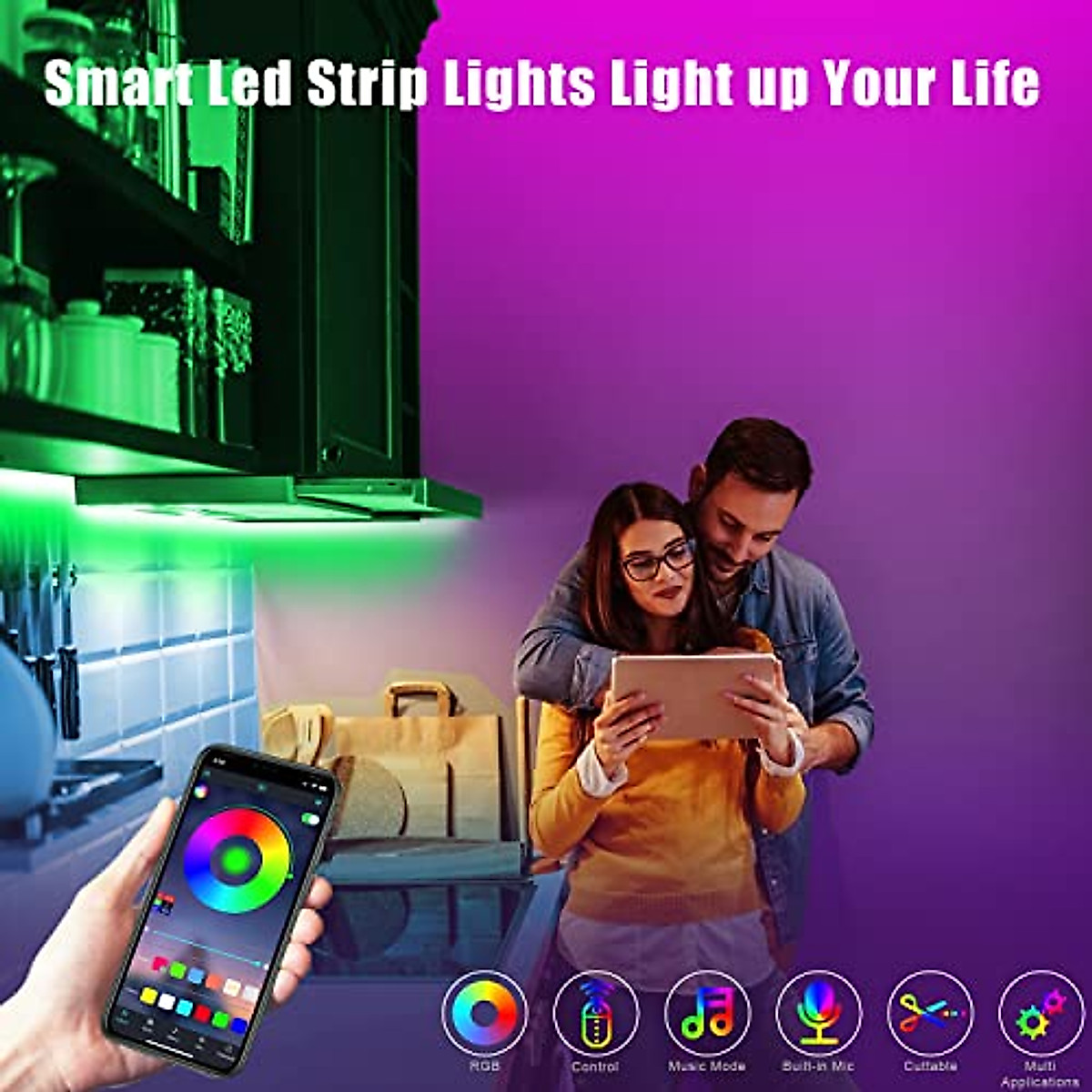 50ft LED Strip Lights w/ Music Sync & App Control | smareal