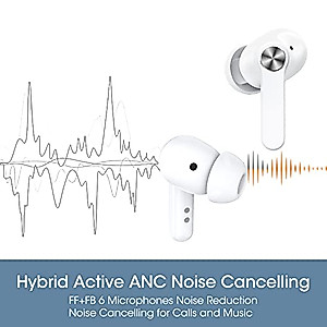 Blackview Hybrid Active ANC Noise Cancelling Earbuds, IR in-Ear Detection, IPX7 Waterproof, Wireless Charging, Premium Deep Bass True Wireless Earbuds AirBuds5 Pro, White