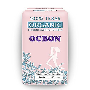 OCBON Ultra Thin Sanitary Pantyliners (Regular, 15.5cm, 40 Counts) - Ultra Thin, Unscented 100% Organic Cotton Panty Liners for Women. Chemical-Free, Extra Soft, Ideal for Sensitive Skin.