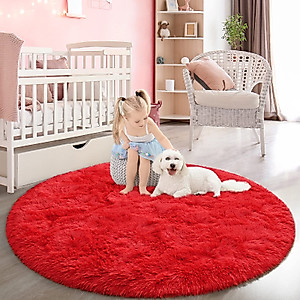 FlyDOIT Round Area Rugs for Bedroom (4x4 Feet, Red)