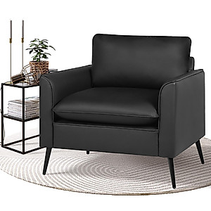 TYBOATLE Accent Chair, Black Leather Accent Chair, Comfy Living Room Chair, Cozy Reading Sitting Chair, Mid Century Modern Accent Chairs, Arm Reception Chairs, Lobby Chair,Office Furniture