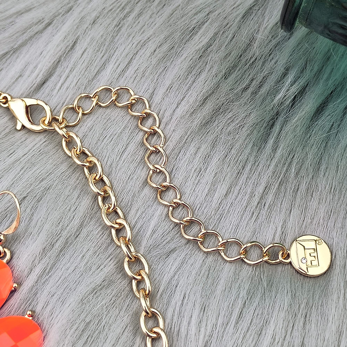 Firstmeet Shiny Flower Statement Collar Necklace with Earrings(XL-1104-Orange A)