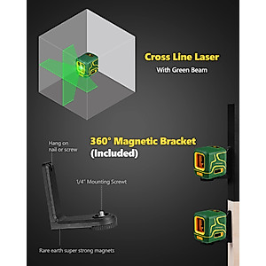 APEXFORGE X1C Cross Line Laser Level, with Rechargeable Battery, 100ft Green Beam, Self-Leveling, Vertical and Horizontal Line, Pulse Mode, 360° Magnetic Pivoting Base