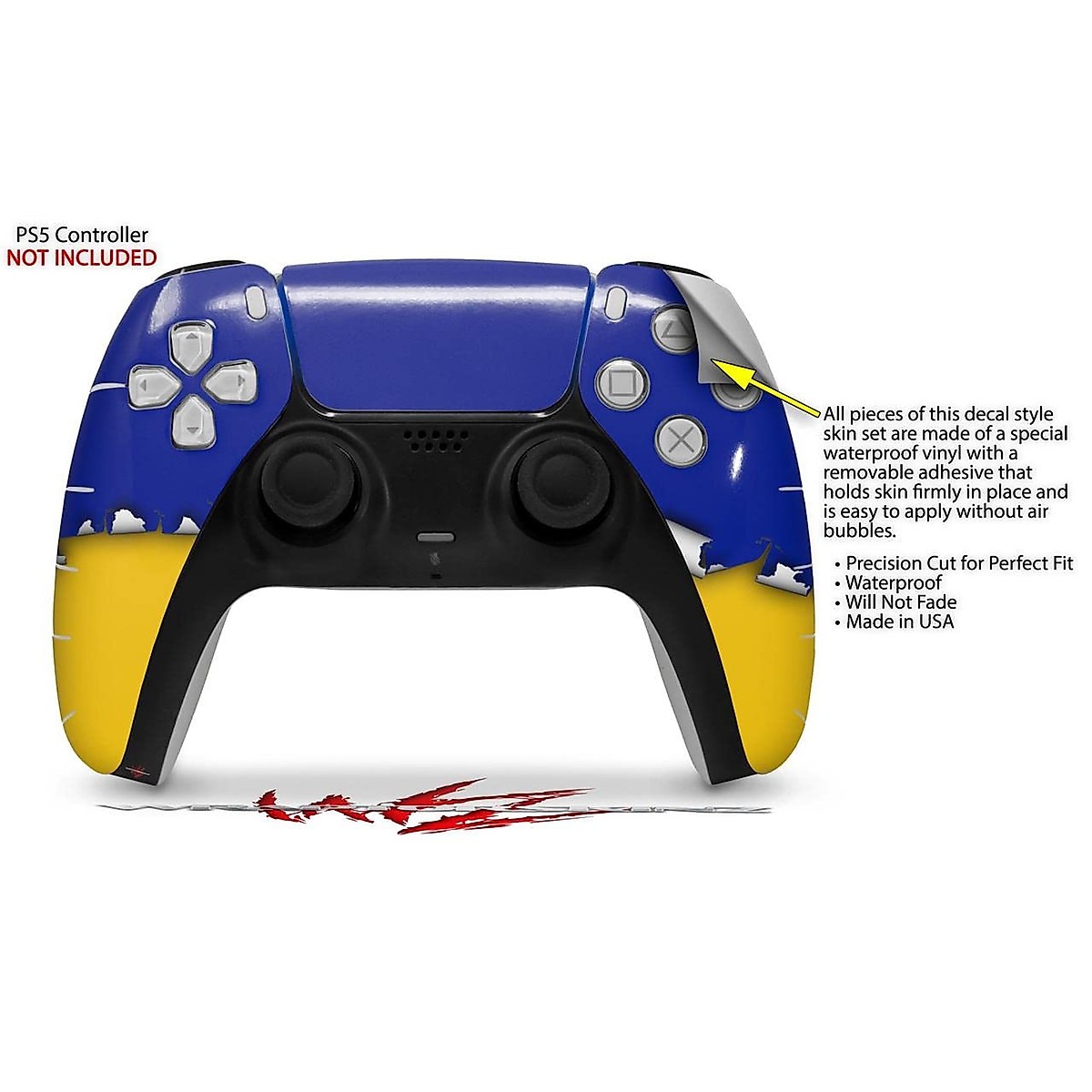 WraptorSkinz Skin Wrap compatible with Sony PS5 DualSense Controller Ripped Colors Blue Yellow (CONTROLLER NOT INCLUDED)