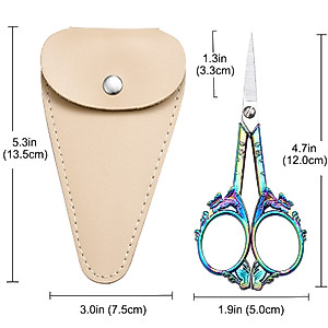 HITOPTY Embroidery Scissors, 4.7in Small Detail Shears Sharp Precision Craft Scissor for Sewing, Cross Stitch, Needlework, Thread Yarn Cutting - Rainbow Vintage Manual DIY Tools W/ Apricot Sheath