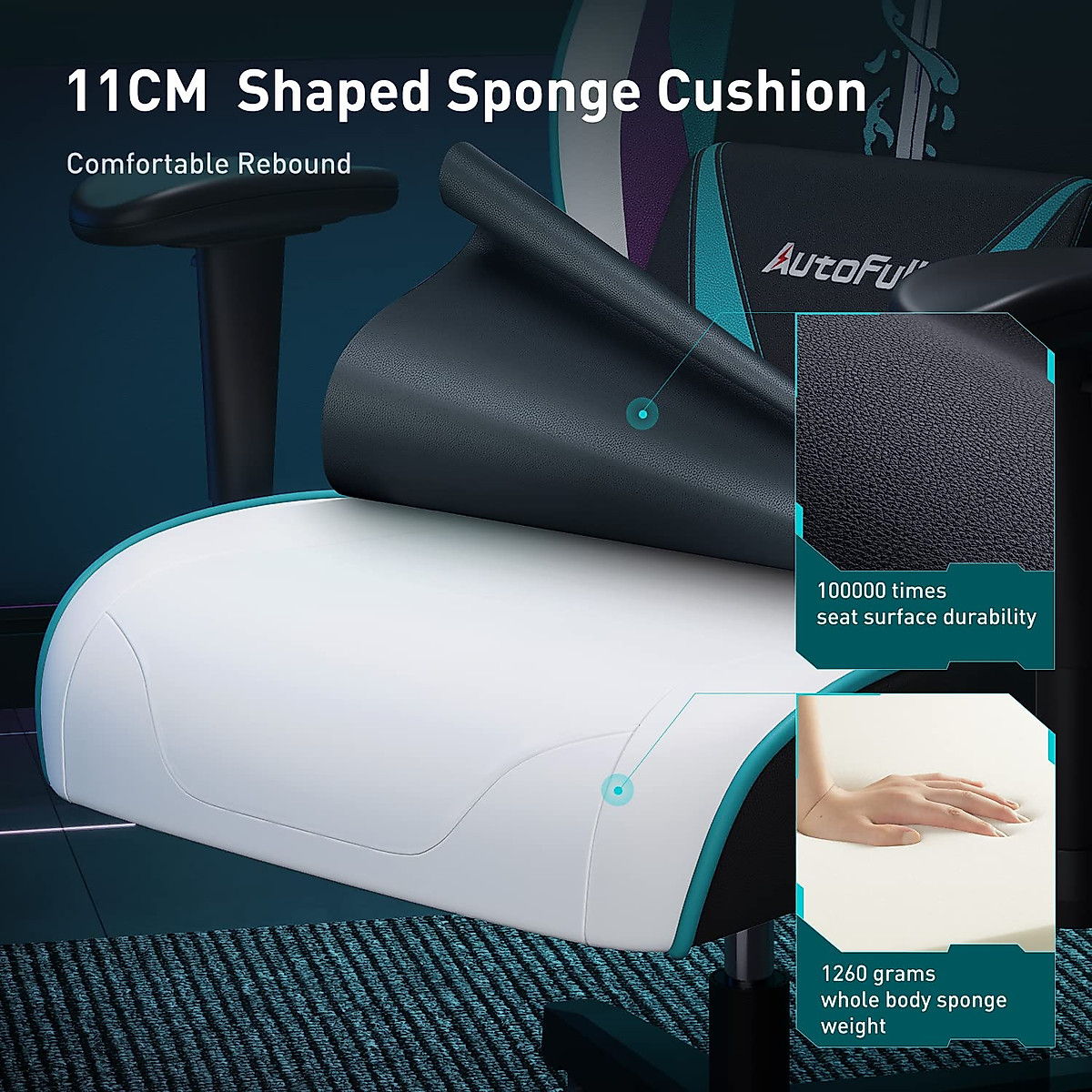 AutoFull C3 Gaming Chair Office Chair PC Chair with Ergonomics Lumbar Support, Racing Style PU Leather Multifunction Adjustable Computer Chair (Cyan)