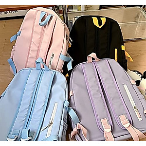 Aoakva Kawaii Backpack Comes with Huge Kawaii Panda Doll and 4 Kawaii Patches Cute for Teen Girl Boy Students (Pink+Purple)