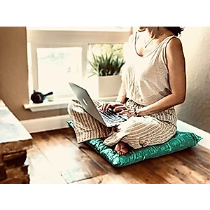 RESPEKT SAN FRANCISCO Korean Queen Meditation Cushion with Embroidery Design for Women and Men, Yoga, Sitting on Floor: 24” (Green: Throw Pillow)