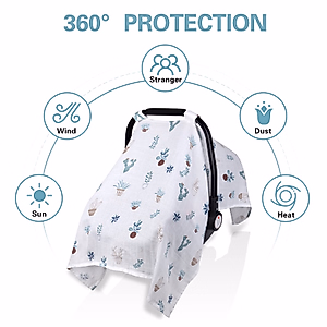 Muslin Carseat Cover for Boys Girls, Breathable Infant Car Seat Canopy, Lightweight Baby Carrier Cover, Newborn Shower Gift, Fit Spring Summer/Hot Days/Warm Weather, Cactus