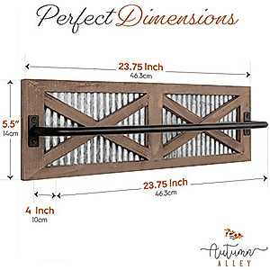 Autumn Alley Farmhouse Rustic Towel Rack Holder - Wood Towel Rack - Farmhouse Towel Holder for Rustic Bathroom and Farmhouse Kitchen Style Décor - 24" Wall Mounted, Rustic Brown